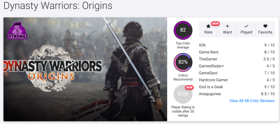 Dynasty Warriors Origin Scores 82 on OpenCritic: 'The Best Warriors ...